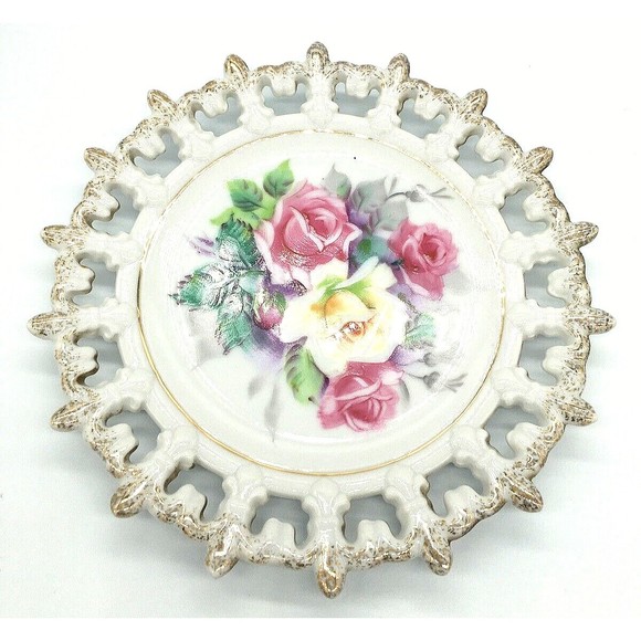 Lefton | Accents | Vintage Open Lace Plate Roses Lefton Japan 8 Inches ...